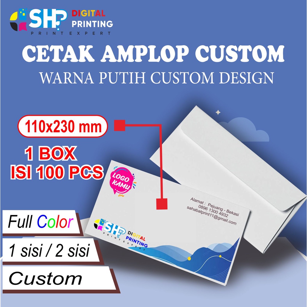 Jual Cetak Amplop Kop Surat Custom Murah Ukuran 11x23cm Warna putih ...