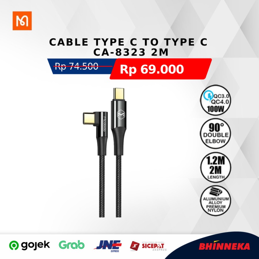 Jual MCDODO CA-832 Cable Gaming 90 Degree PD Type C To Type C Fast 100W ...