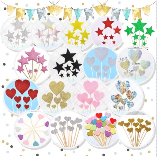 Jual Topper Bintang star Love Heart Gliter Glitter Holo Mengkilat kue cake birthday ulangtahun ...