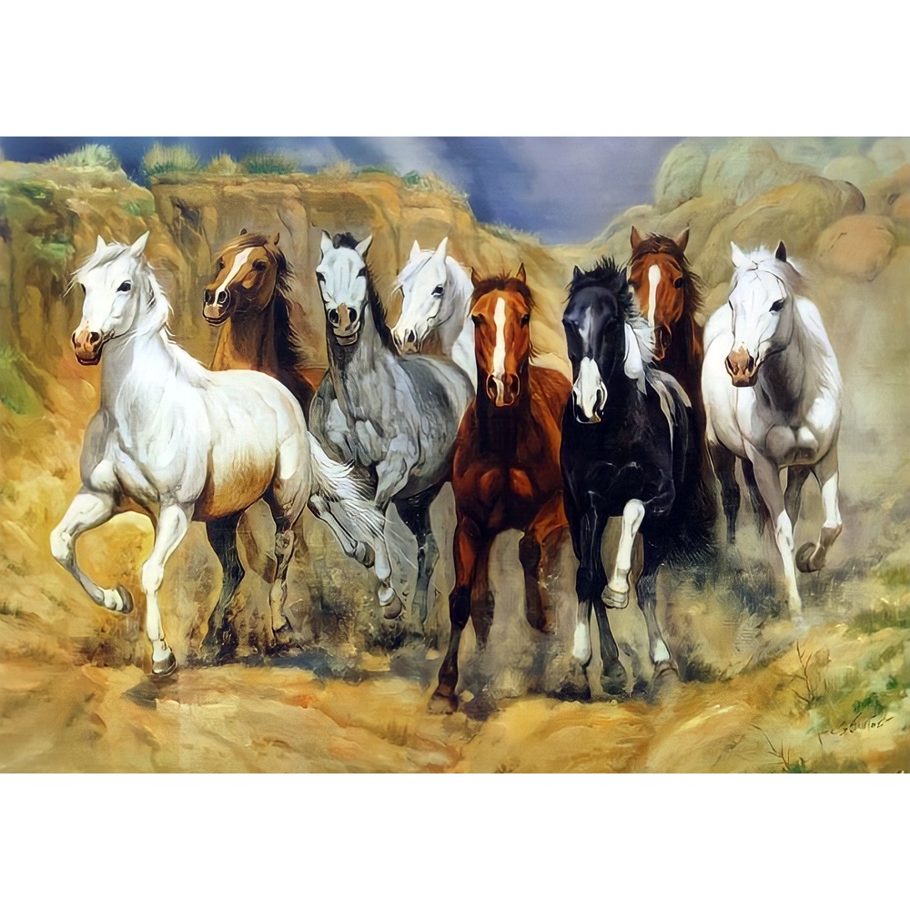 Jual LUKISAN POSTER CETAK KUDA 8 EKOR FENGSHUI XTRA BESAR UKURAN ...