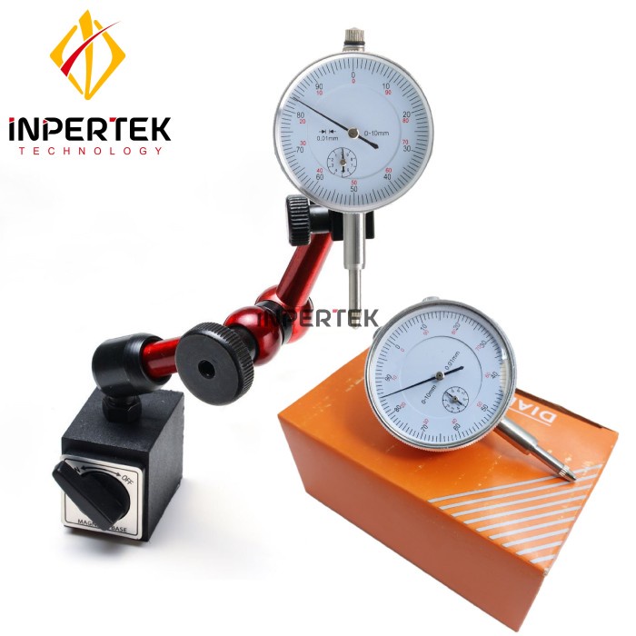 Jual Press Dial Indicator + Magnetic Base Flexible Mini Stand Gauge ...