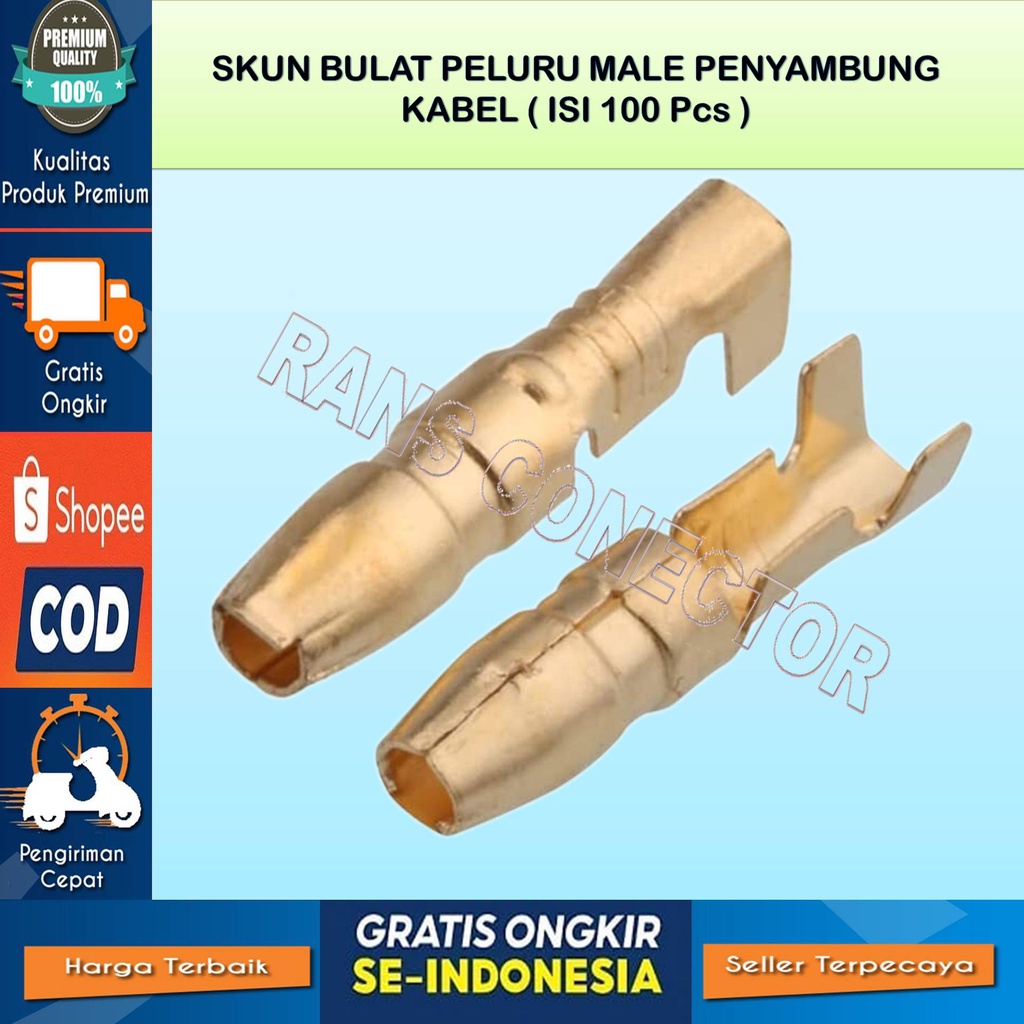 Jual Isi 100 pcs Terminal Skun peluru Skun Motor Mobil male Penyambung ...