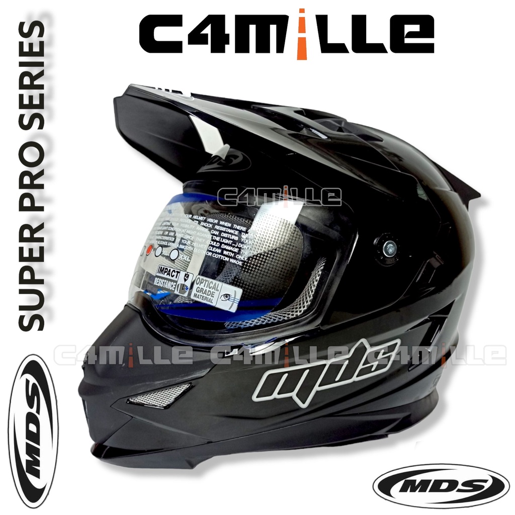 Jual HELM MDS SUPER PRO SOLID BLACK DOUBLE VISOR FULL CROSS TRAIL ...