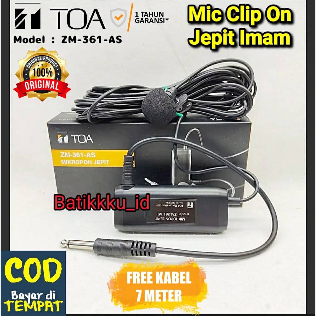 Jual MIC TOA ZM 361 AS ZM361AS ZM361 ORIGINAL MIC CLIP ON JEPIT KABEL 7 ...