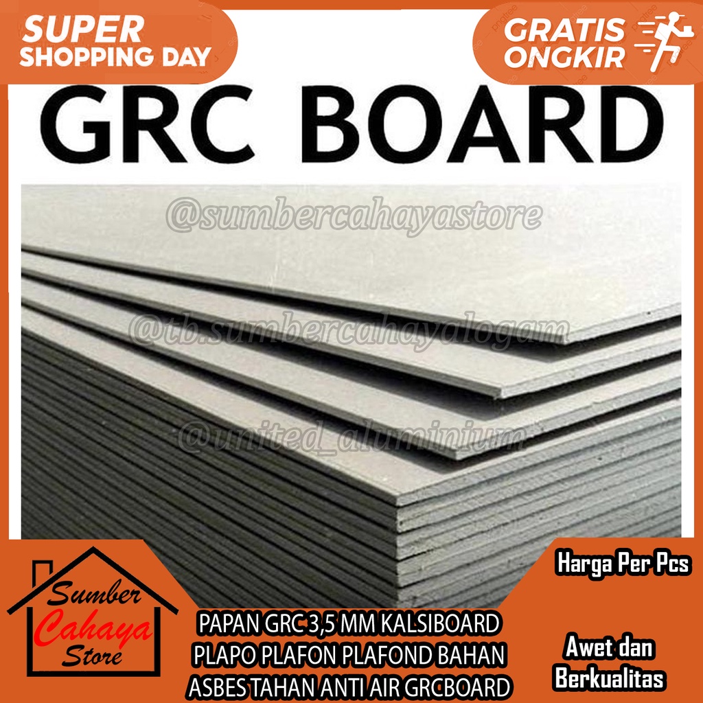 Jual PAPAN GRC 3,5 MM KALSIBOARD ROYAL BOARD PLAPON PLAFON PLAFOND BAHAN ASBES TAHAN ANTI AIR ...