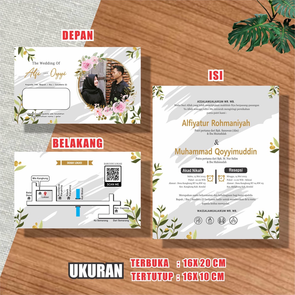 Jual undangan pernikahan lipat A Free (desain, plastik, foto, denah ...