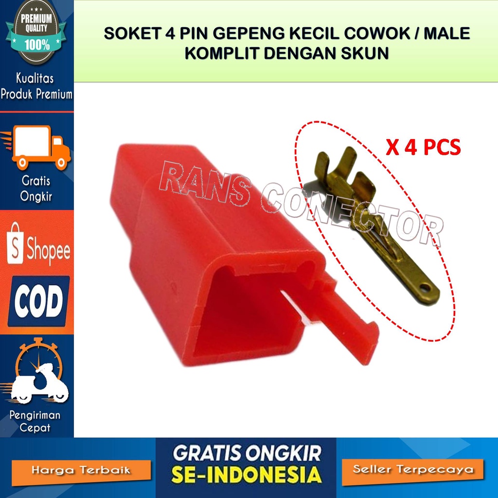 Jual SOKET 4 PIN MALE MERAH SOKET KABEL 4 PIN MERAH SOKET 4 PIN GEPENG ...