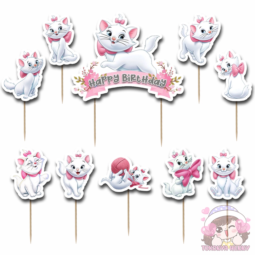 Jual Topper Cake Hiasan Kue Ulang Tahun motif MARIE CAT KUCING PITA ...