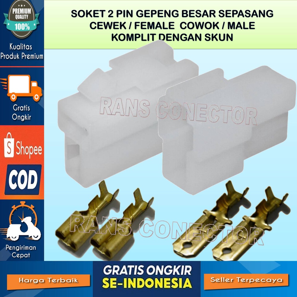 Jual SOKET SOCKET KONEKTOR KABEL 2 PIN BESAR MOTOR MOBIL MALE FEMALE ...