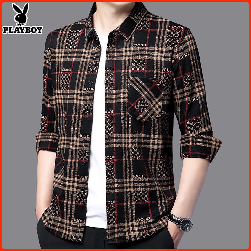 Jual Playboy Kemeja Pria Lengan Panjang Musim Semi dan Musim Gugur Tide ...
