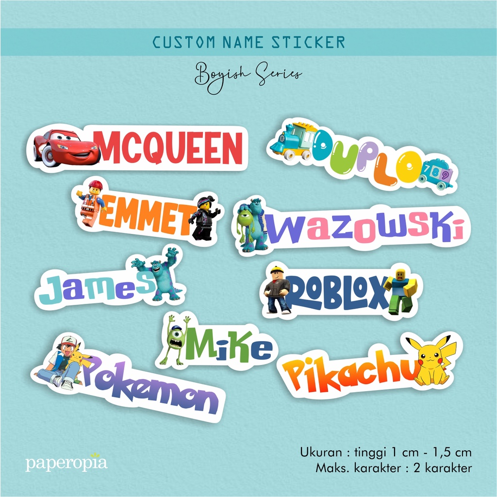 Jual sticker nama custom lucu stiker disney marvel minecraft label nama ...