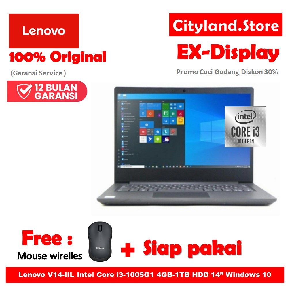 Jual Laptop Lenovo V14-IIL Intel Core i3-1005G1 4GB-1TB 14" Windows 10 | Shopee Indonesia