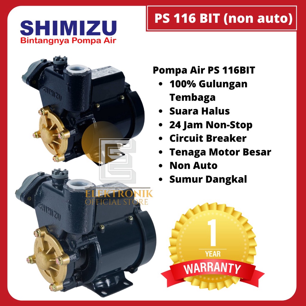 Jual SHIMIZU WATER PUMP PS 116 BIT POMPA AIR NON AUTOMATIC/PS116BIT ...