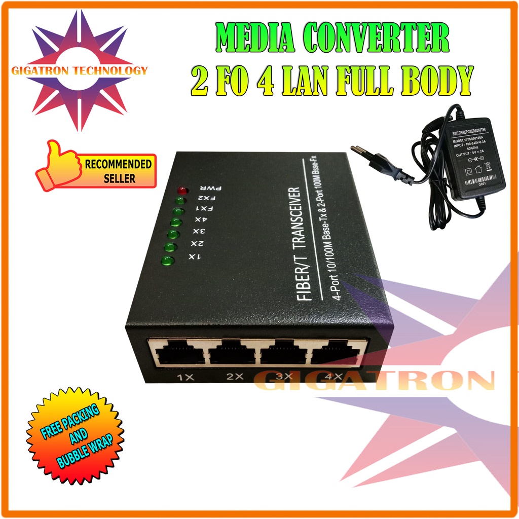 Jual Media Converter Fiber Optic 2 Port FO 4 Port LAN 10/100 Full Body / Switch Fiber Optik 2 FO ...