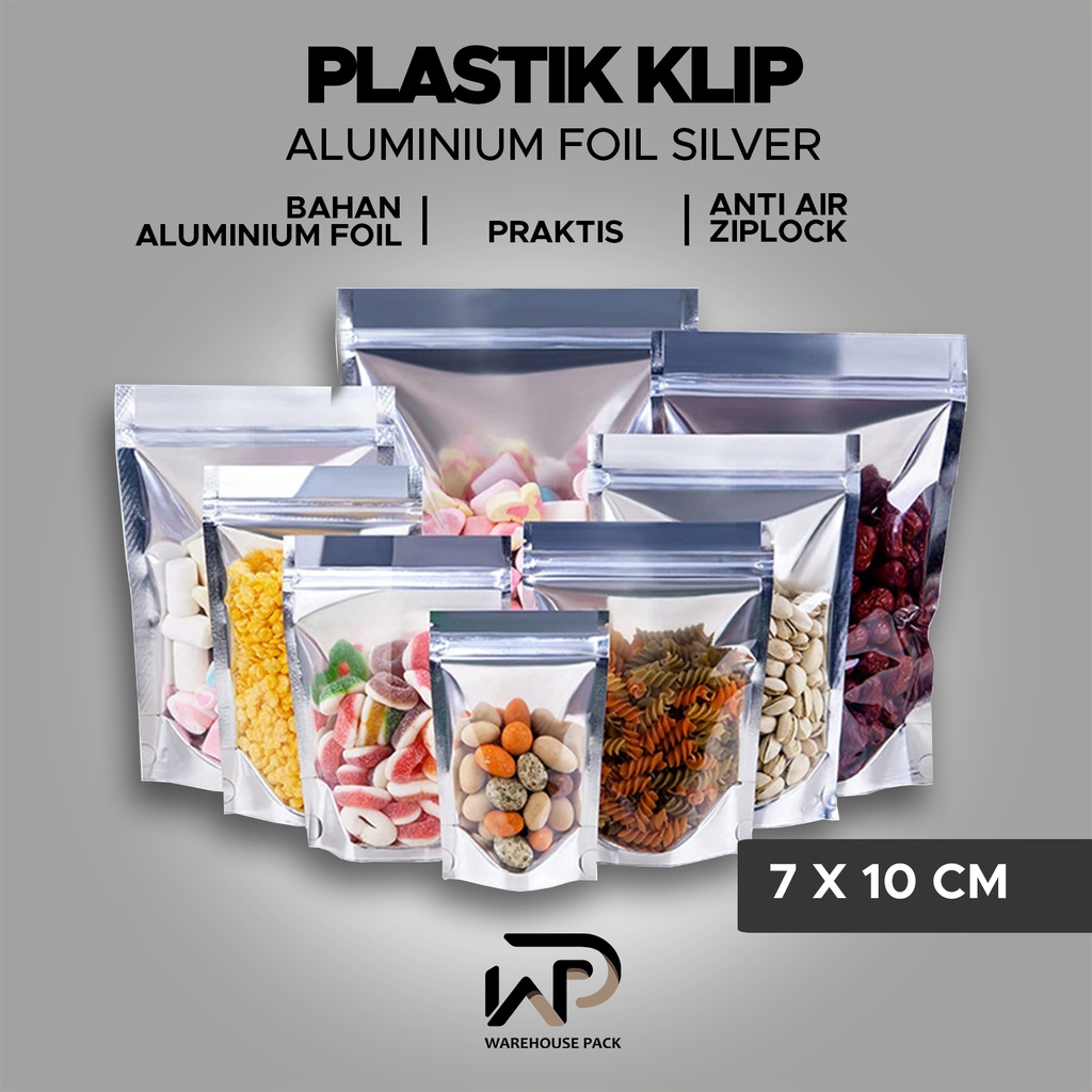 Jual ( 50 Pcs ) Plastik Klip Alumunium Foil Silver Flat 7 x 10 ...