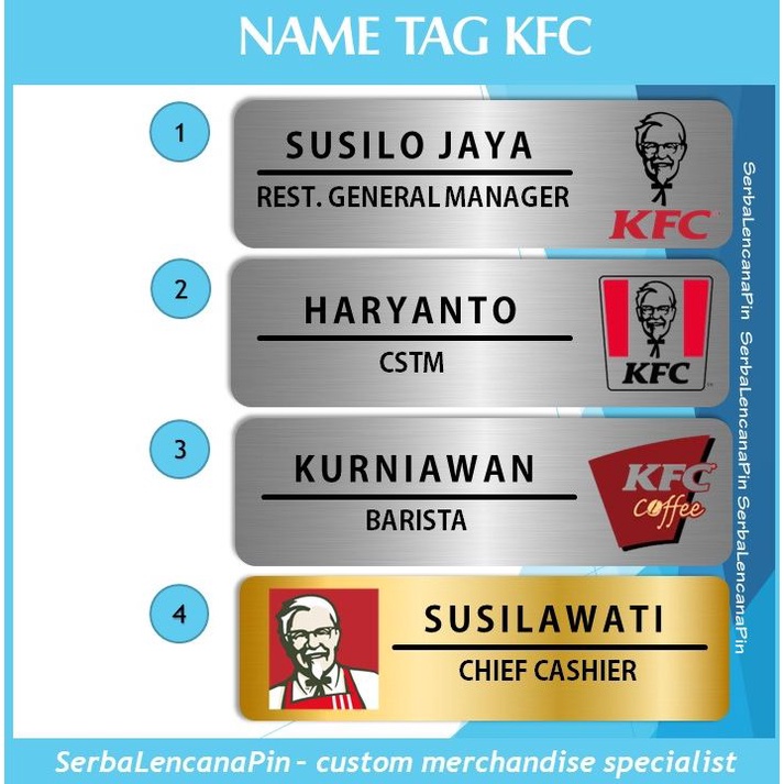 Jual Name Tag KFC - Papan Nama Dada Karyawan KFC Coffee - Barista ...