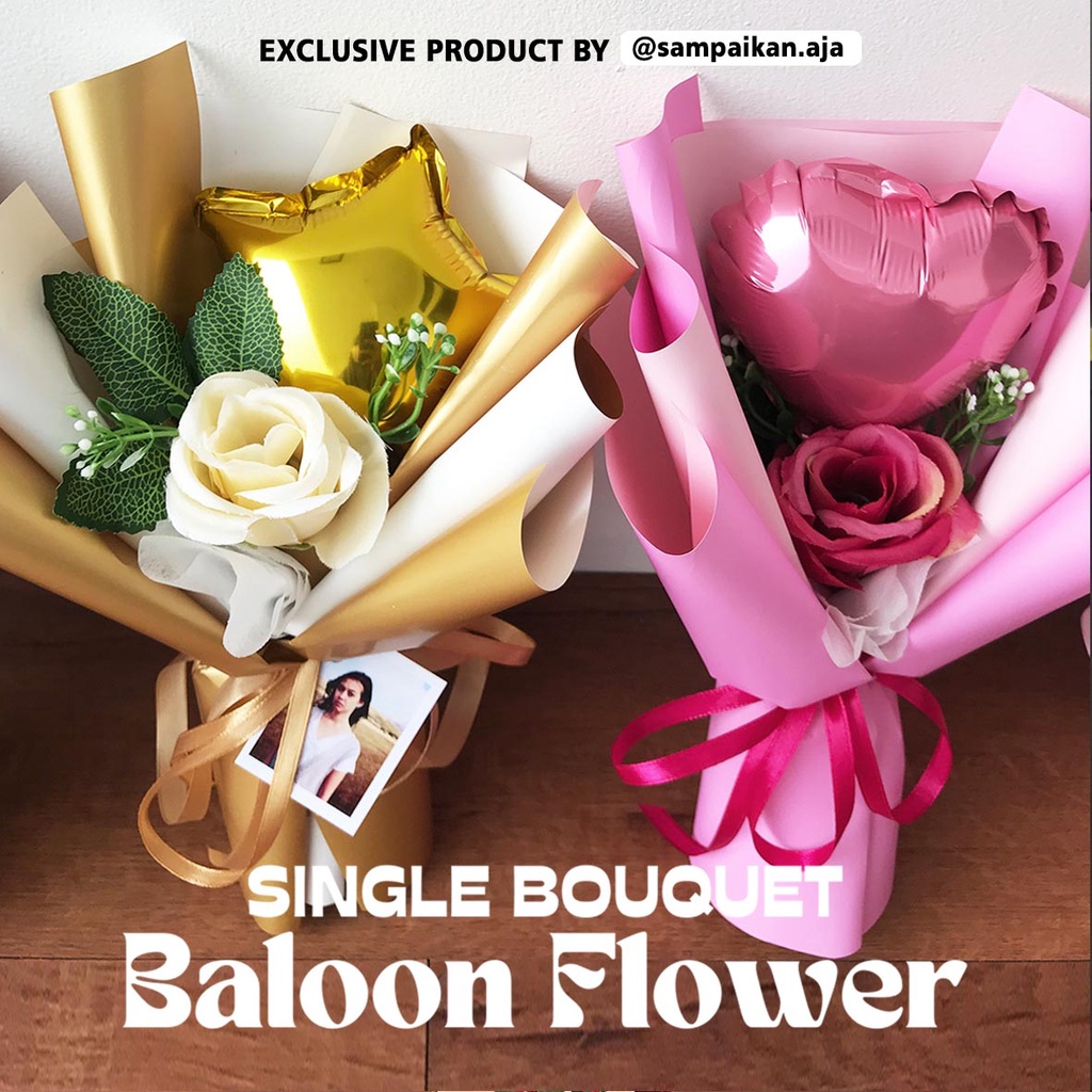 Jual Bouquet Baloon + Rose Flower [Bunga Artificial] | Premium Gift ...