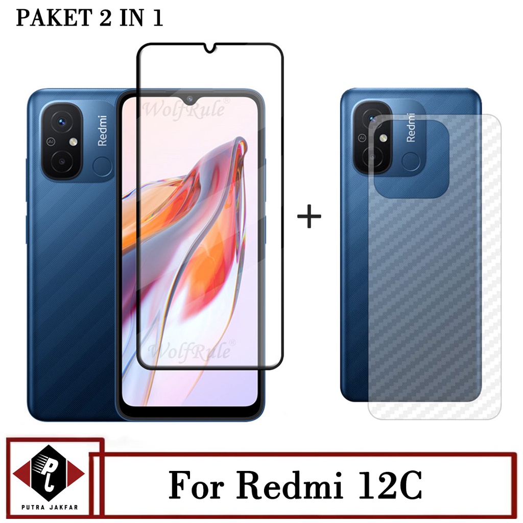 Jual Paket 2in1 Terbaru Tempered Glass Layar Redmi 12C Free Skin Karbon ...
