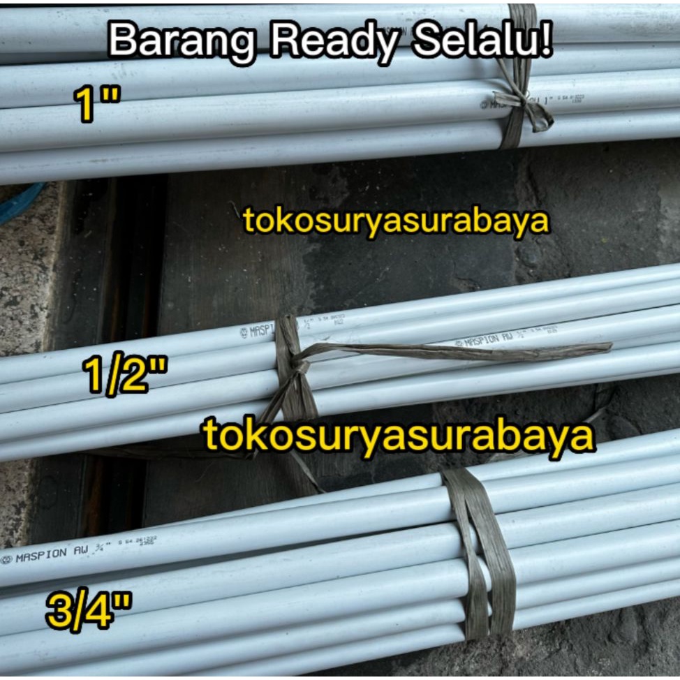 Jual POTONGAN 100 CM PIPA MASPION 1/2" 3/4" 1" PIPA MASPION 3/4" PIPA ...