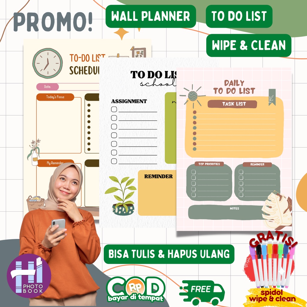Jual To do list poster wall planner size A3 (free 1 spidol wipe & clean ...