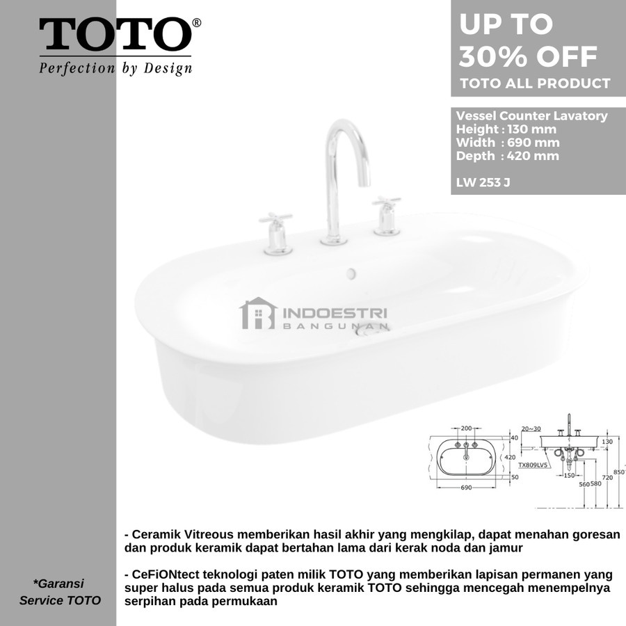 Jual Wastafel TOTO LW 253 J / Wastafel Meja TOTO (Body Only) | Shopee Indonesia