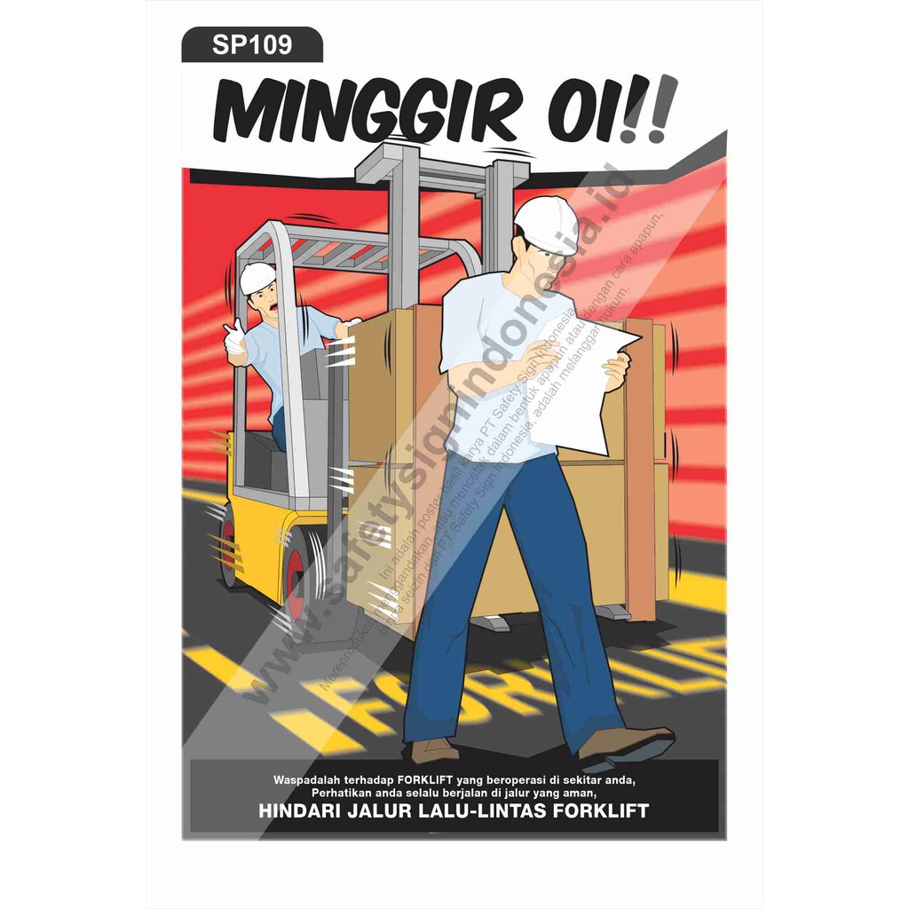 Jual SP109 Poster K3 Safety A2 Pigura - Minggir Oi! Hindari Jalur Lalu ...
