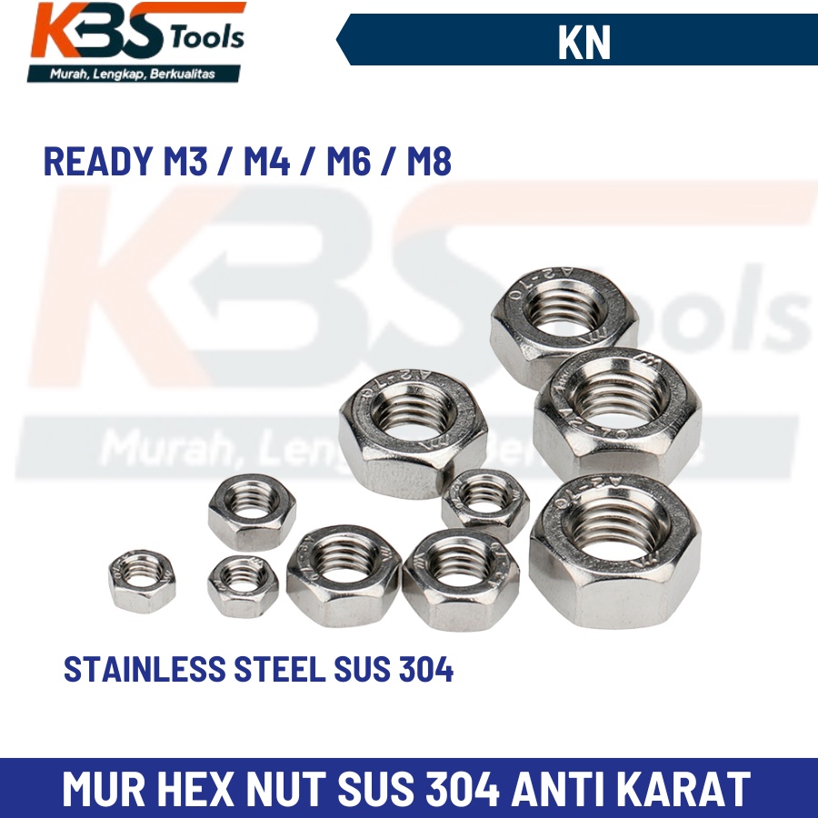 Jual Baut SUS 304 Mur Hex Nut M3 M4 M6 M8 Anti Karat Stainless Steel | Shopee Indonesia