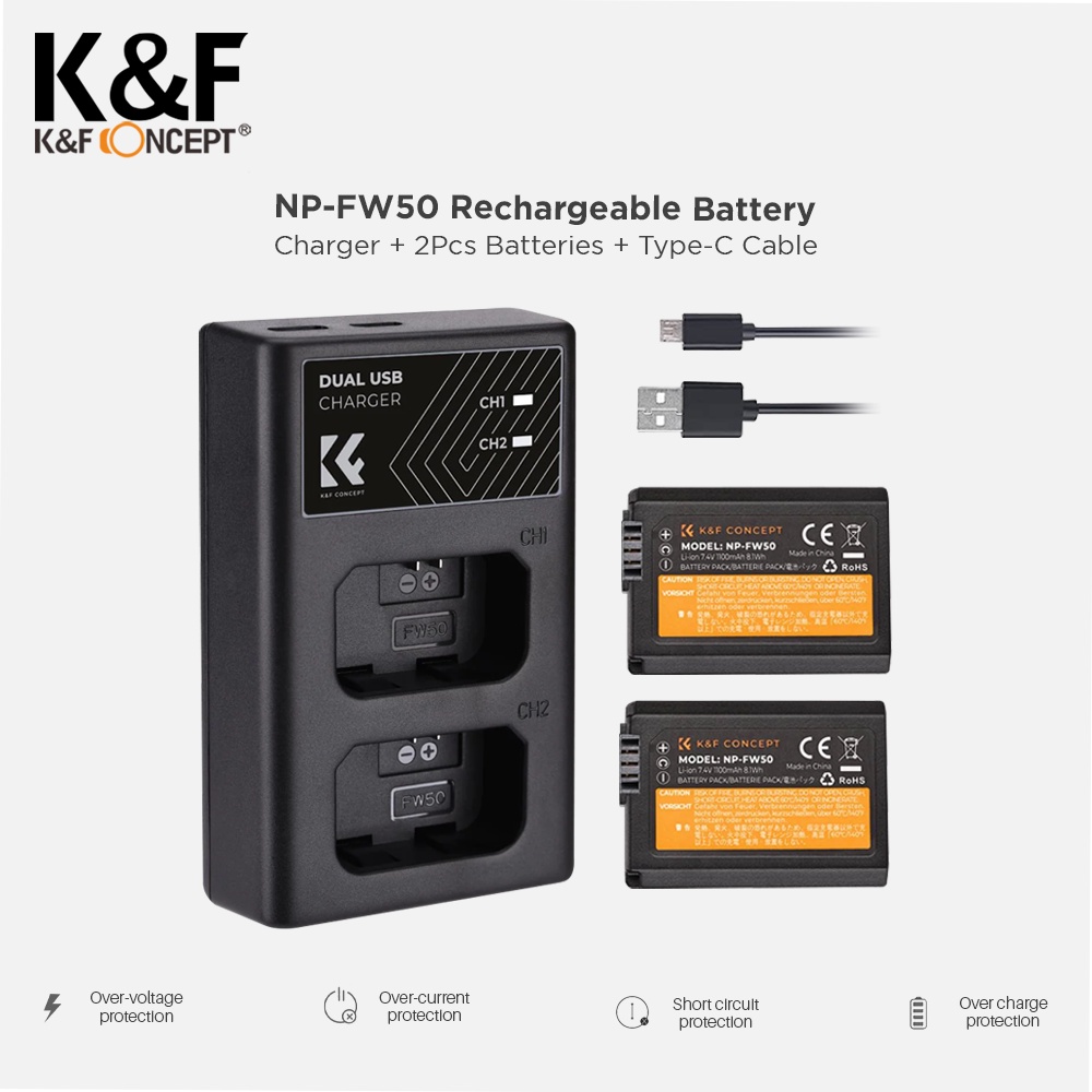 Jual K&F Concept Battery Sony NP-FW50 2-Pack With Dual Charger | Shopee ...