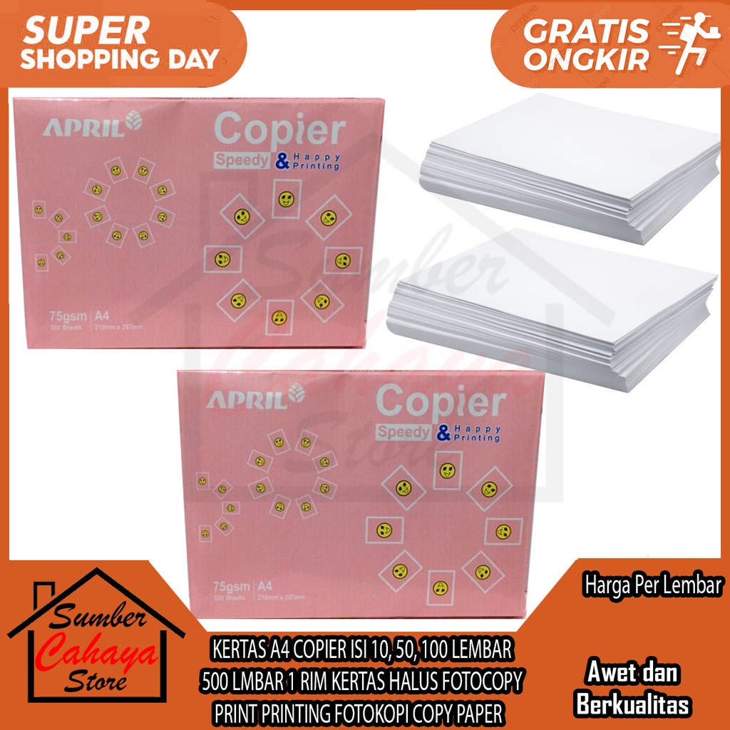 Jual KERTAS A4 75 GSM COPIER APRIL BY PAPER ISI 10, 50, 100 LEMBAR 500 ...