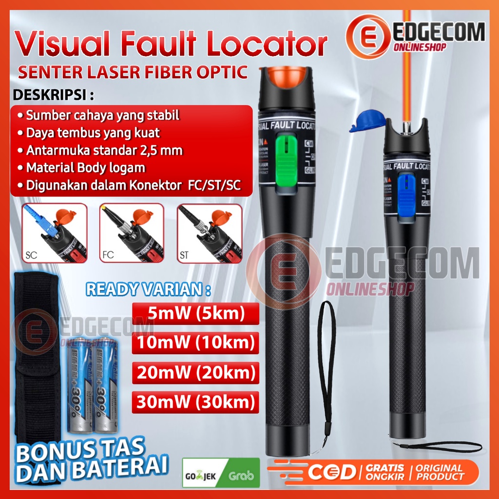 Jual VFL Senter Laser Kabel Fiber Optic Visual Fault Locator 10KM 20KM ...