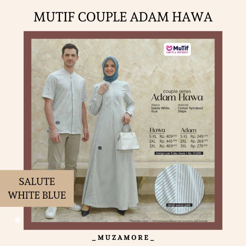 Jual MUTIF GAMIS KOKO ADAM - HAWA COUPLE SALUTE WHITE BLUE TERBARU 2023 ...