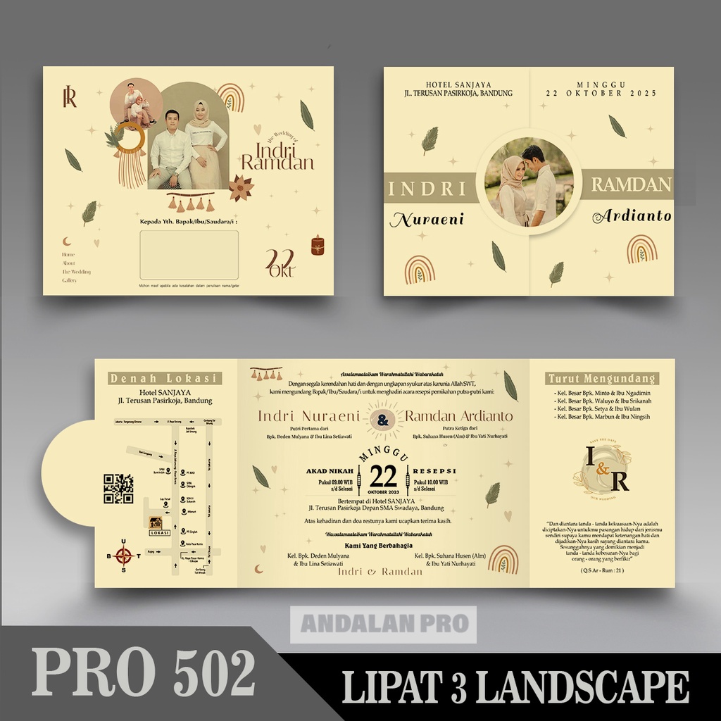 Jual 50 Desain Undangan Lipat 3 Landscape Bahan Jasmine LIGHT CREAM ...