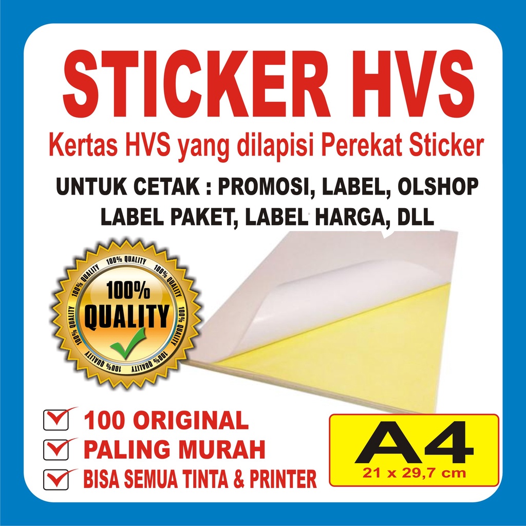 Jual Sticker HVS A4 isi 50 & 20 lembar / Kertas Stiker Inkjet Doff ...