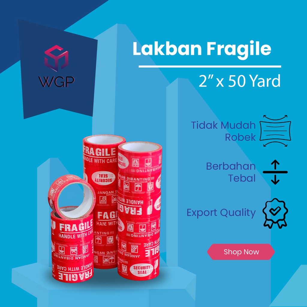 Jual PACKING LAKBAN FRAGILE ISOLASI LEM SELOTIP WARNA MERAH TAPE ONLINE ...