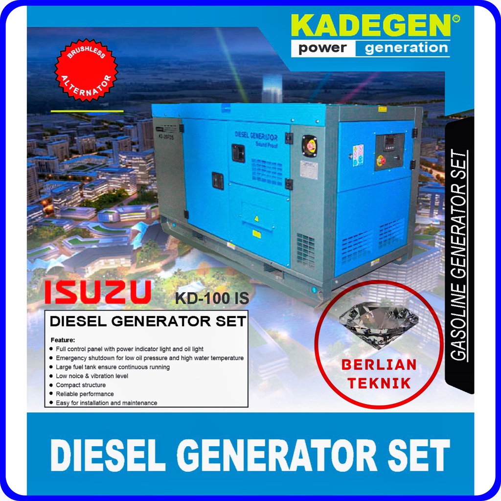 Jual Diesel Generator Silent Mesin Genset Kadegen + Isuzu KD 100 IS | 100 KVA / 80 KW 3 Phase ...