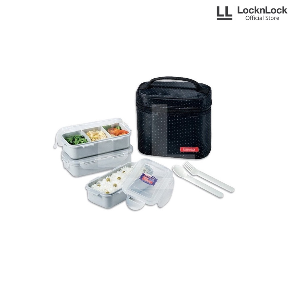 Jual LocknLock - Lunch Box Set 3PCS - Black Bag (FREE Sendok&Garpu ...