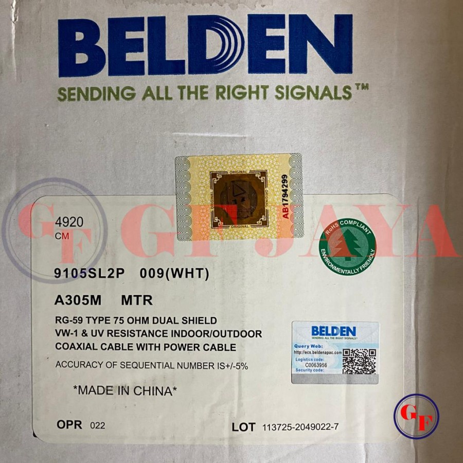 Jual Kabel Belden RG59 9105SL2P Coaxial CCTV Power Cable 75 Ohm Dual ...