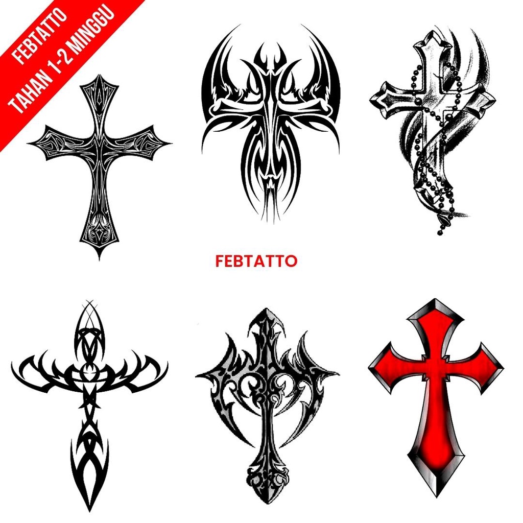Jual Tato Basic Tahan 5-7 HaricTato Temporer Salib Tato Kecil Stiker ...