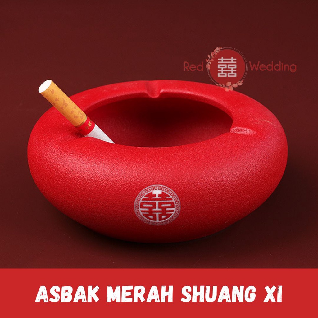 Jual Asbak Merah Keramik Ukir Logo Shuang Xi Mewah Estetik Aesthetic ...