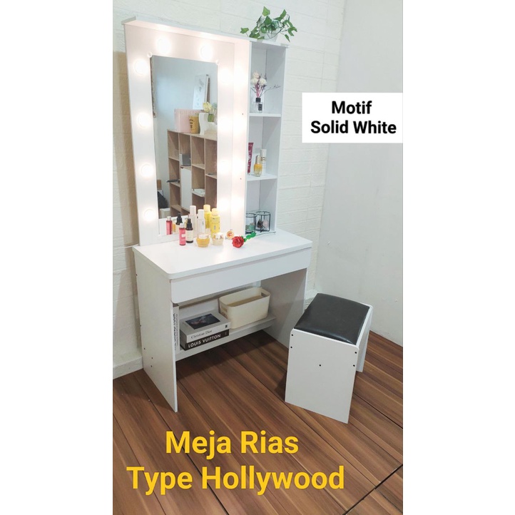 Jual (PROMO FREE PAKING KAYU) Meja Rias Hollywood Cermin Kaca 10 Lampu ...
