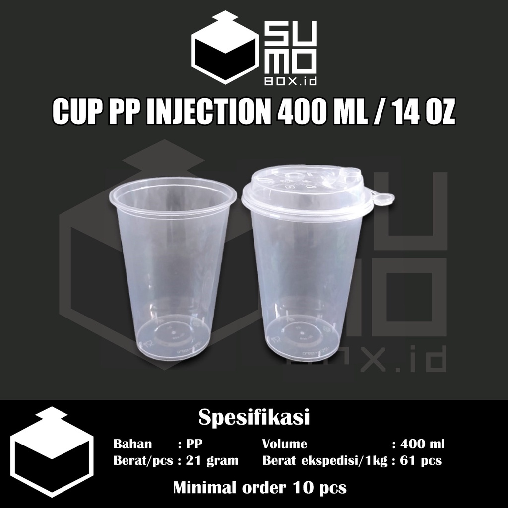 Jual Gelas plastik 400ml + Tutup PP Cup Injection Reusable / Thinwall 14Oz Tebal Boba Cheese Tea ...