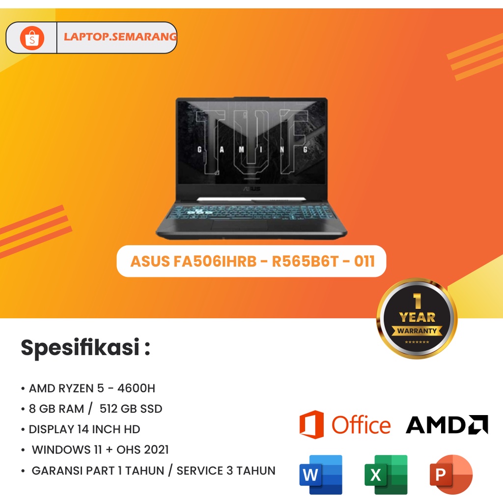 Jual ASUS TUF GAMING A15 FA506IHRB R565B6T O11 R5 - 4600H 8GB 512SSD 14 ...