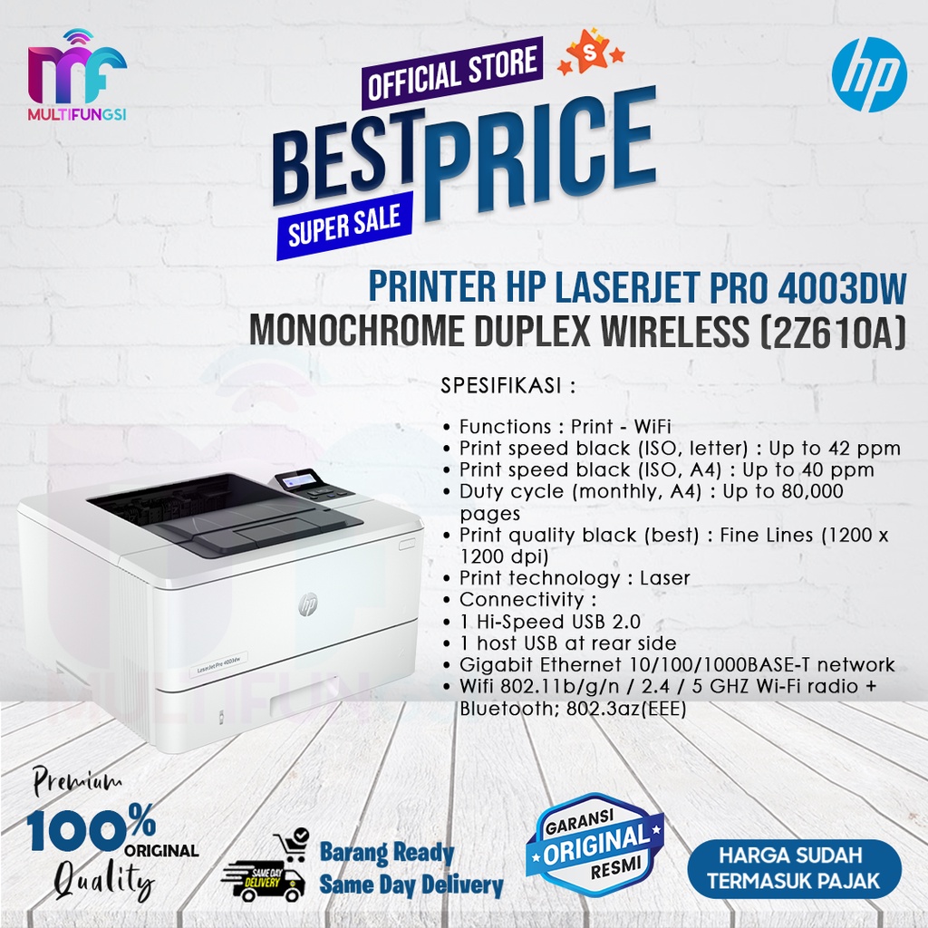 Jual Printer HP LaserJet Pro 4003DW Monochrome Duplex Wireless (2Z610A ...