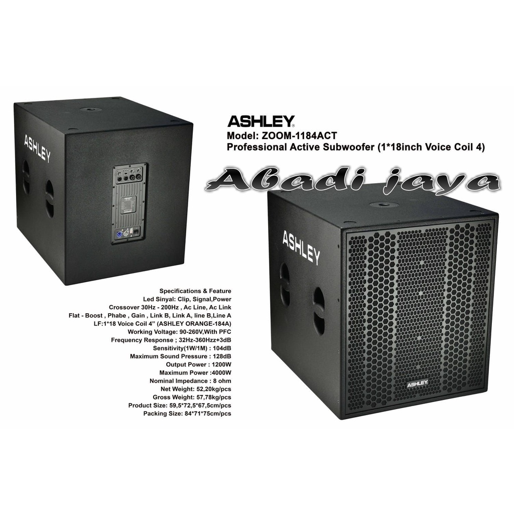 Jual subwoofer ashley zoom 1184 act 18 inch 1 buah coil 4 inch 1 buah ...