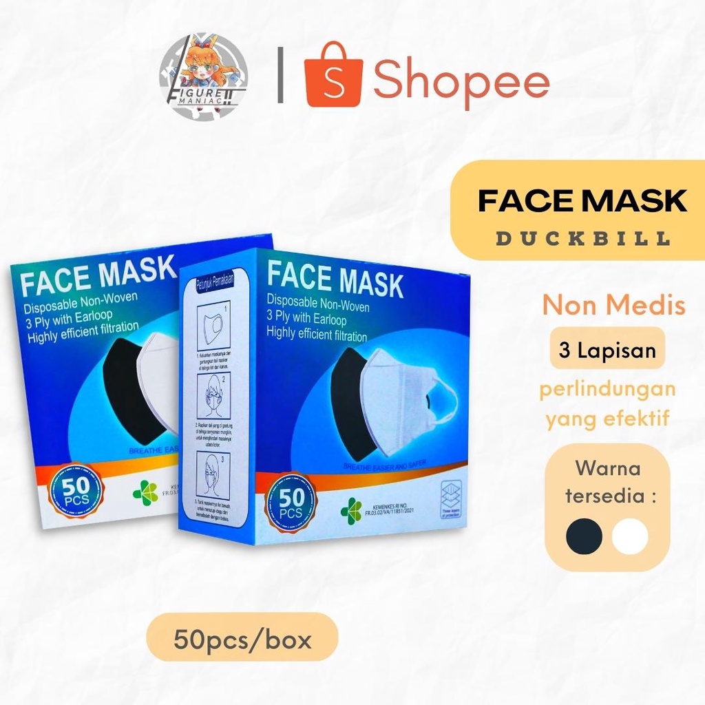 Jual Masker Duckbill Face Mask Dewasa 3 Ply isi 50 Pcs | Shopee Indonesia