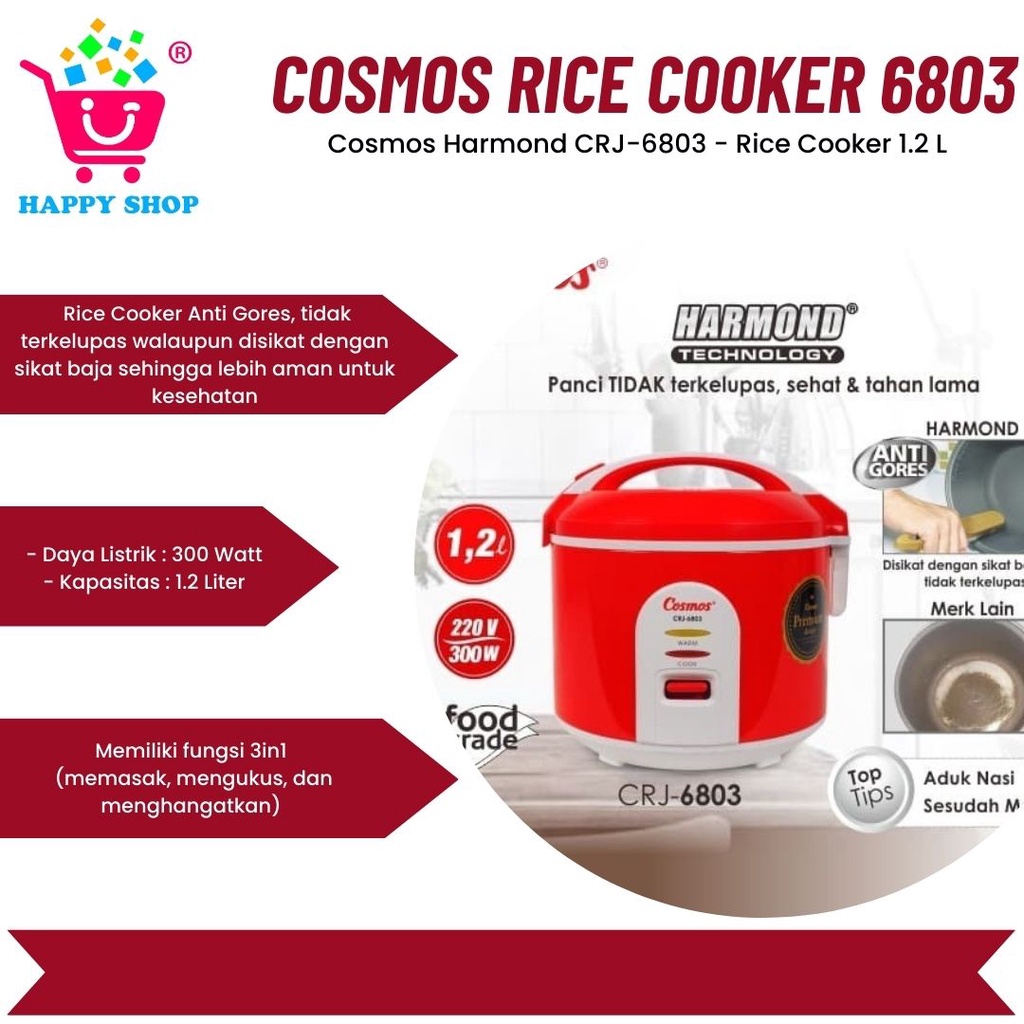 Jual Cosmos Rice Cooker Harmond CRJ-6803 1.2 L | Shopee Indonesia