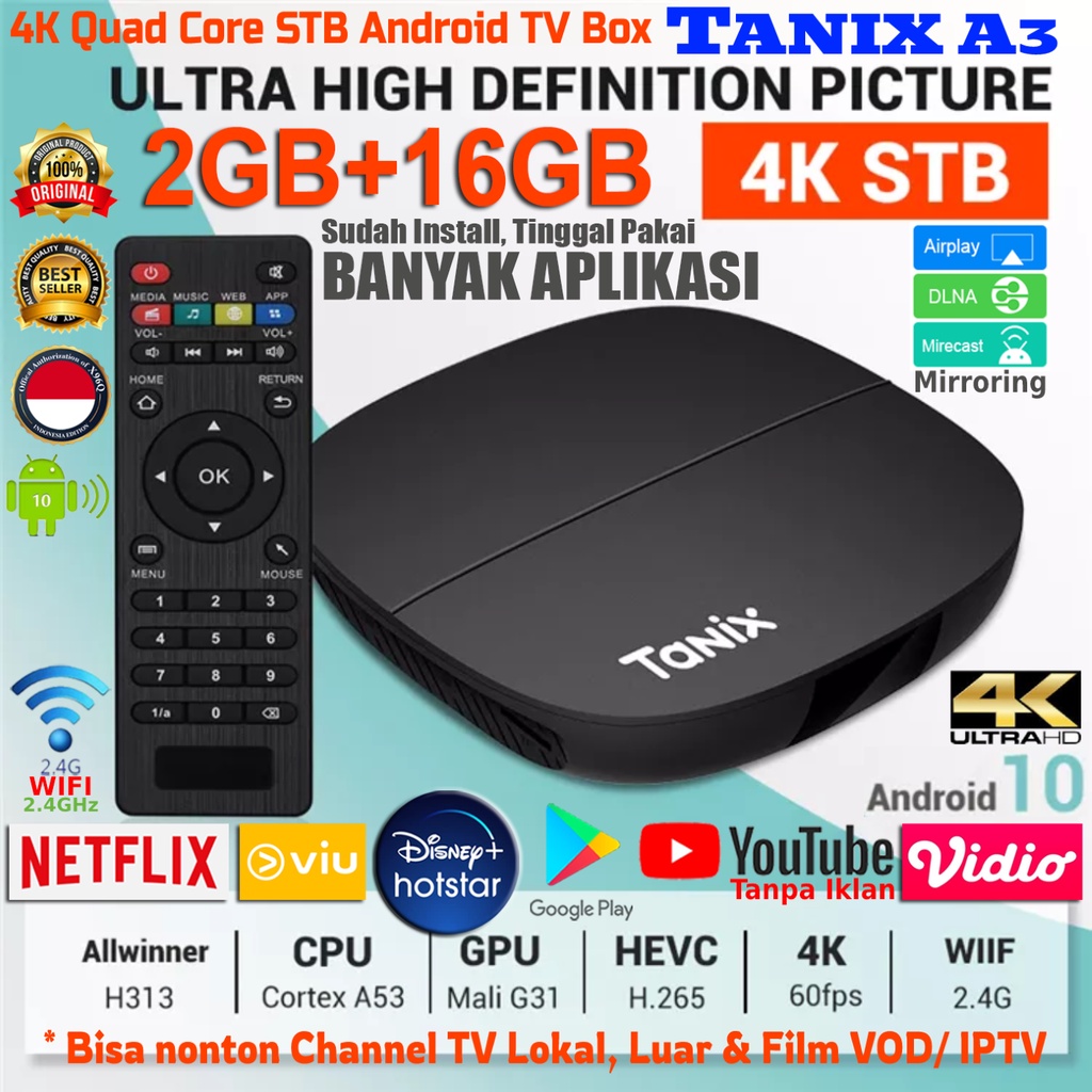 Jual STB TV Box TANIX A3 2GB + 16GB Android 10 Allwinner H313 Quad Core ...