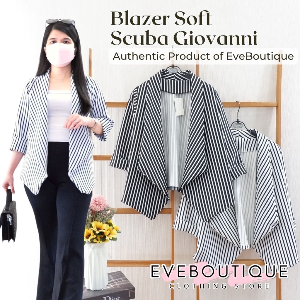 Jual Blazer Soft Scuba Import Stripe Giovanni Eveboutique | Shopee ...