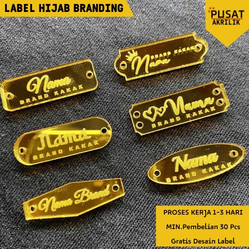 Jual Label Akrilik EMAS Label Hijab Branding Custom Cutting Label ...
