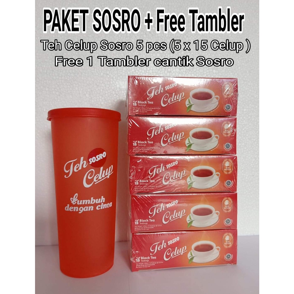 Jual PAKET teh celup Sosro 15bag isi 5box free TUMBLER/ paketan Sosro ...